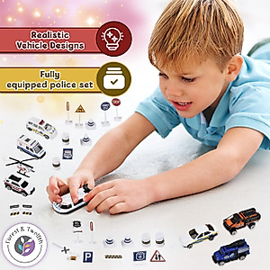 Playset, Forest & Twelfth Kids Set of 2 15pcs Die Cast Mini Police Car Toy Set for Kids & Toddlers, Promotes Creative Pretend Play, Skill Development, Fun All-Occasion Gift Idea (Police Playset)