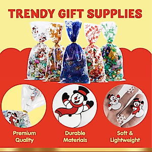 JOYIN 144 PCS Christmas Cellophane Bags with Ribbon Candy Cookie Bags for Holiday Treats, Christmas Party Favors Supplies, Christmas Clear Cello Gift Bags, Xmas Goodie Bags