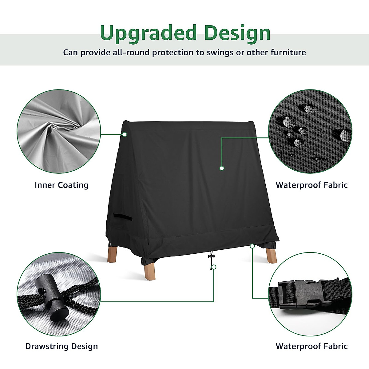 Outdoor Swing Cover A Frame 420D Waterproof Porch Swing Cover UV Resistant Weather Protector Patio Furniture Cover for Outdoor Furniture 72x67x55 Inch (Black)