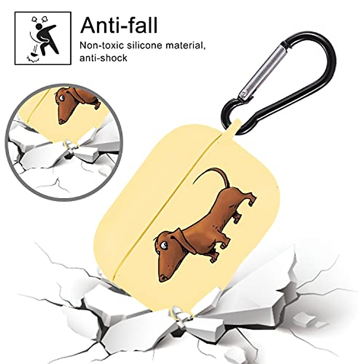 JOYLAND Cute Dachshund Case Compatible with Airpods Pro Yellow Soft TPU, Supports Wireless Charging Shockproof Protective Cover for Airpods Pro