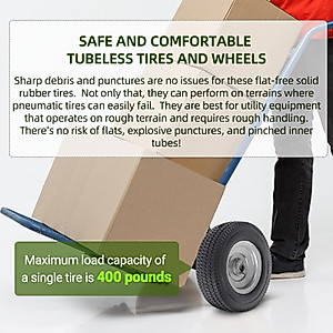 AR-PRO (2-Pack) 8-Inch Solid Wheel Replacement - 2.50-4" Flat Free Tire and Wheel with 5/8 extra 3/4 Bearings and 2.2" Offset Hub - Compatible with Hand Truck, Generator, Gorilla Carts