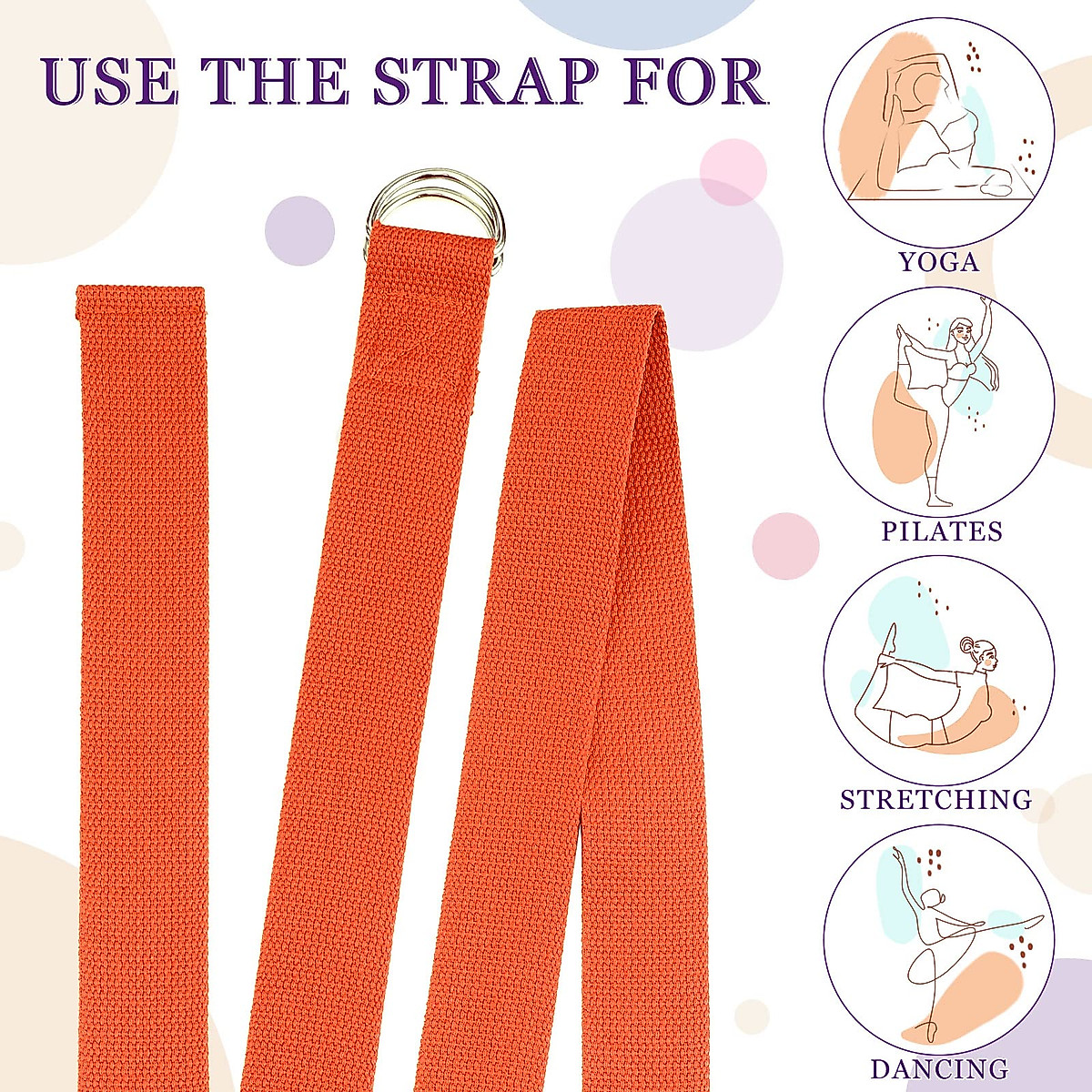 Leyndo 24 Pieces Yoga Strap for Stretching Yoga Exercise Adjustable Straps for Yoga Classes 6 Ft Non Elastic Yoga Belt with Adjustable D Ring Buckle for Pilates Gym Workouts Yoga Fitness (Bright)