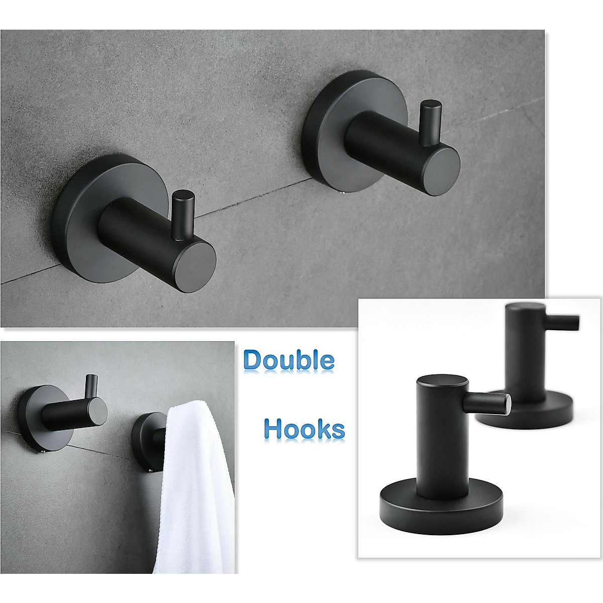 SHUNLI 5-Piece Bathroom Hardware Accessories Set Matte Black (Towel Bar Adjustable 16” to 26”, Toilet Paper Holder, Towel Ring, 2 PCS Towel Hook) Wall Mounted, SUS304 Stainless Steel