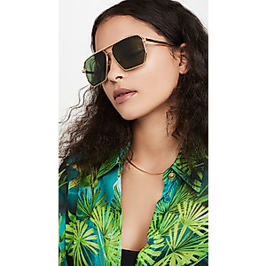 Bottega Veneta Women's Geometric Navigator Sunglasses, Gold/Gold/Green, One Size