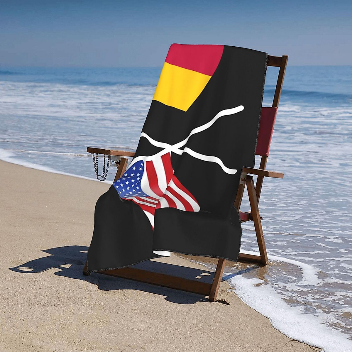 ADOSIA American and Belgium Flag Beach Towel 32x52in Oversized Soft Absorbent Beach Towel