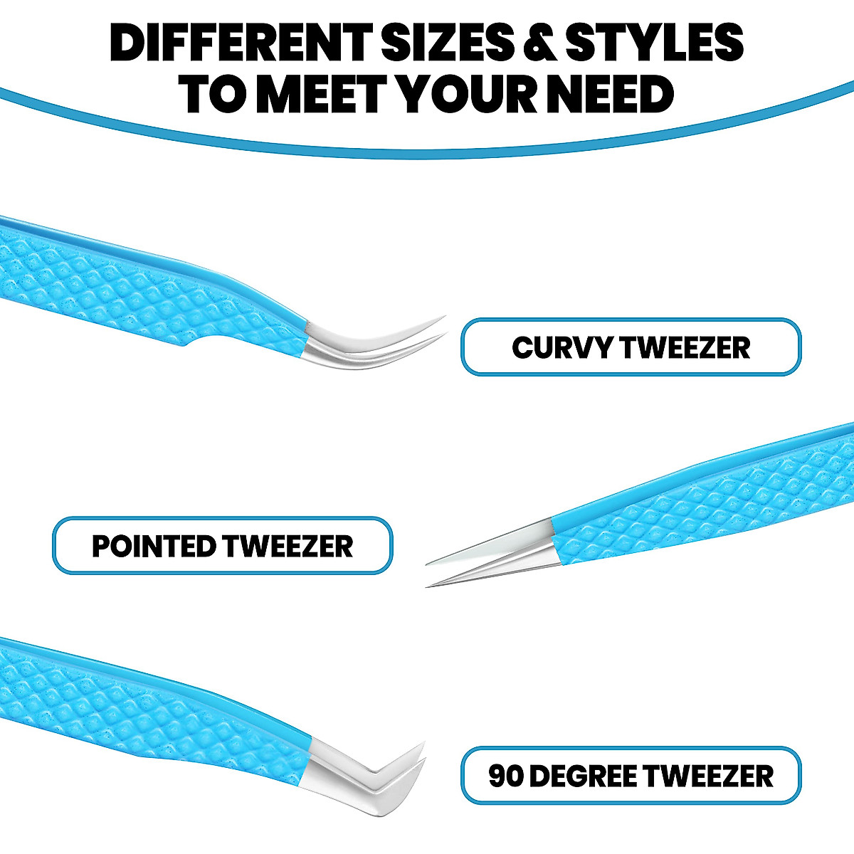 Eyelash Extension Tweezers-3 Pcs Diamond Grip Lash tweezers For Eyelash Extensions-SialBE Straight And Curved L-Shape Eyelash Tweezers, Tweezers For Eyelash Extensions With Silver Tip