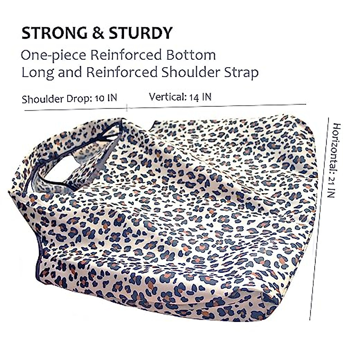 HAPPYHEIDI Reusable Grocery Shopping Bags Totes Foldable Washable with Long Handles for Heavy Duty, Fold-Up Pouch, for Beach Gym Travel, Bulk, Cute, 2 Pack,Leopard
