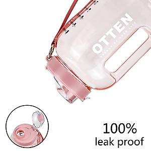 OTTEN Gallon Water Bottle with Time Marker - Water Bottles with Bottle Brush, Reusable Tritan Gym Water Bottle with Handle, BPA Free Leak Proof Water Jug (Pink, 128 Ounces)