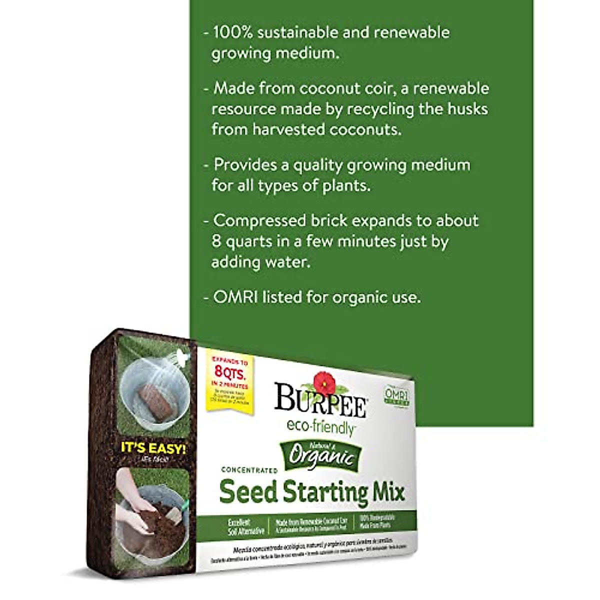 Burpee 8 qt Organic Coir Compressed Seed Starting Mix 1-Brick