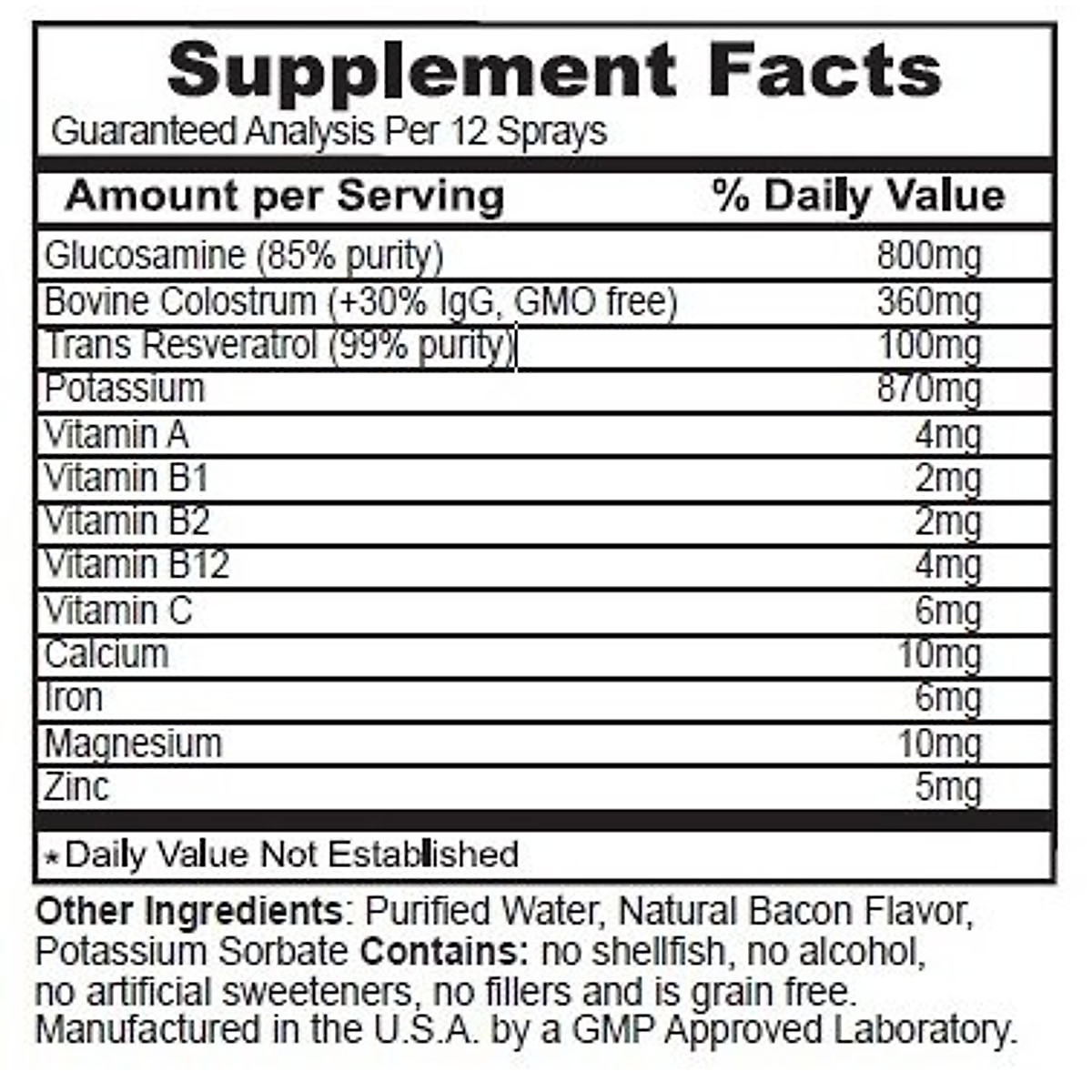 #1 Liquid Nutrition for Dogs - New - Spray Application Pure Glucosamine, Colostrum and Resveratrol – 95% Absorption