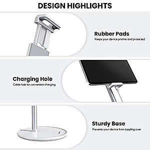 AboveTEK Tablet Stand Holder, 360 Swivel Angle Height Adjustable Cell Phone Holder for Desktop, Aluminum iPad Mount Fits 4.5"-13.5" Tablet/Phones Such as iPhone Samsung, iPad, Switch, Kindle(Silver)