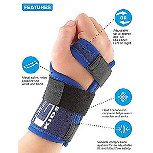 Neo-G Wrist Brace for Kids - Stabilized Support For Carpal Tunnel, Juvenile Arthritis, Joint Pain, Tendonitis, Hand Sprains - Adjustable Compression - Class 1 Medical Device - One Size - Right - Blue