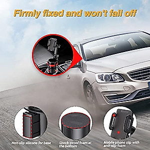 Yonput 1 PC Car Cup Holder with Cellphone Mount, Multifunctional Large Car Cup Holder Expander Adapter Long Arm with 360° Rotation Compatible with iPhone, Samsung and All Smartphones (Black)