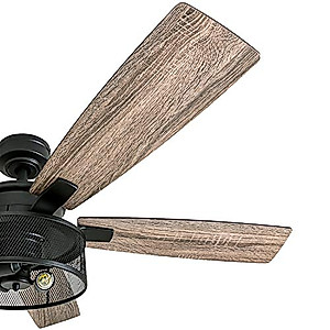 Honeywell Ceiling Fans Carnegie, 52 Inch Industrial Style Indoor LED Ceiling Fan with Light, Remote Control, Dual Mounting Options, 5 Dual Finish Blades, Reversible Airflow - 50614-01 (Matte Black)