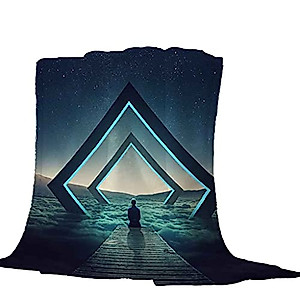 DALEM Soft Fleece Throw Blanket - Fluffy Microfiber Solid Blankets for Bed and Couch Double/Single Size - 59X79Inch Blue, Starry Wooden Bridge Printed Flannel Blanket for Bed, Couch and Sofa