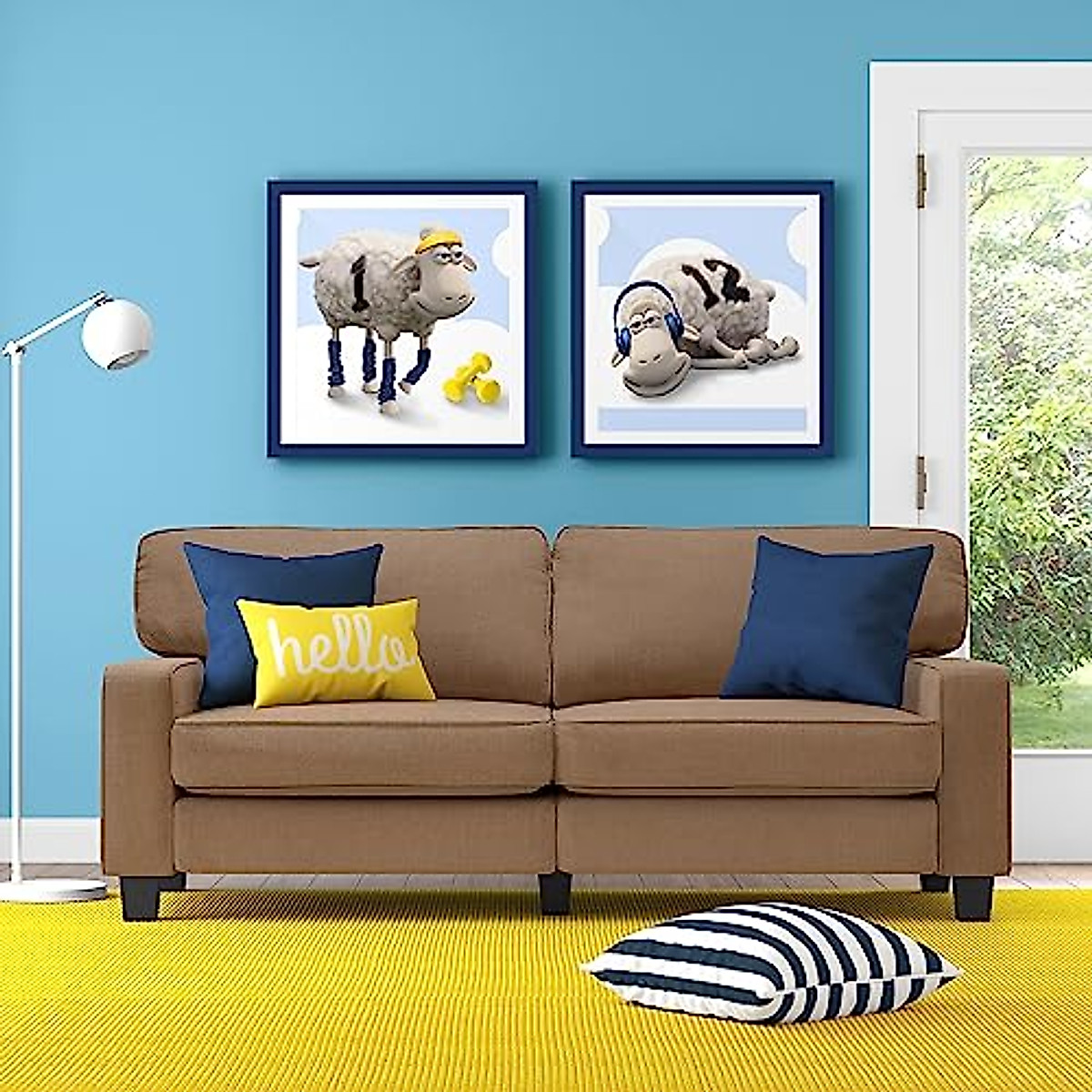 Serta Palisades 78" Track Arm Sofa, Easy Care Polyester, Soft Pillow Back, Pocket Coil Seat Cushions, Removable Covers, Loveseat or Couch for Small Spaces, Living Rooms or Bedrooms, Tan