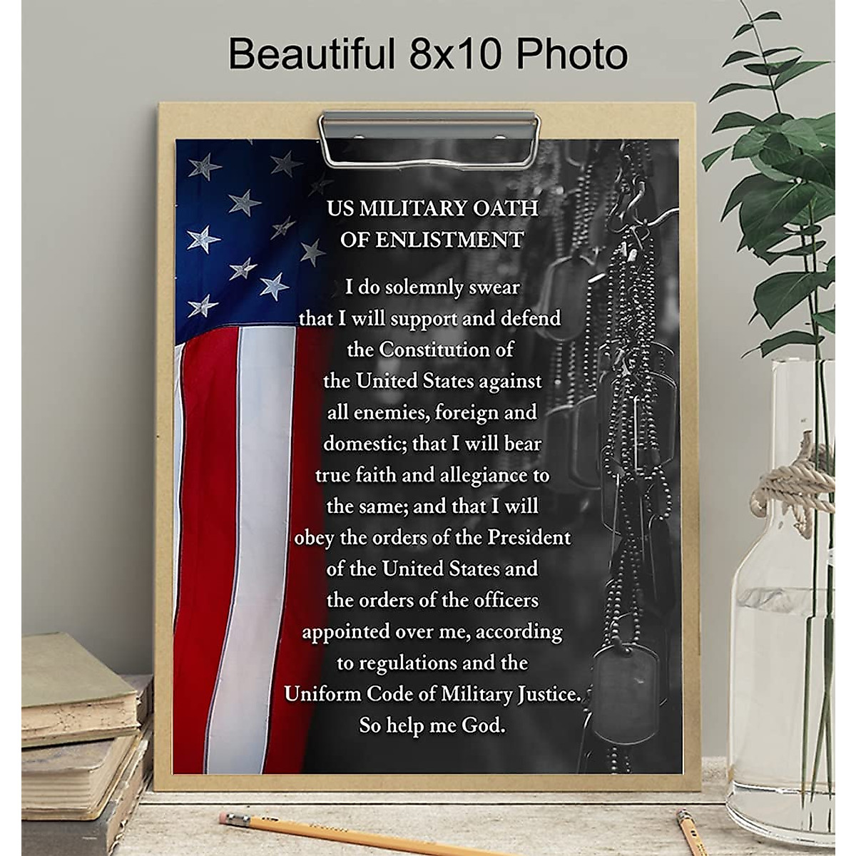 American Flag Wall Art - Military Oath of Enlistment - Patriotic Home Decor - Gift for Soldiers, Veterans Day, Vets, USAF, Army, Navy, Air Force, Marines, Coast Guard, Men, Women - Poster Print