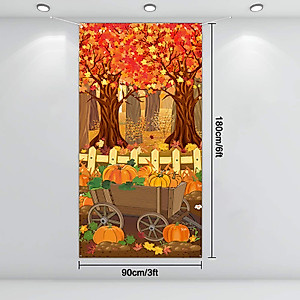 Thanksgiving Decoration Photo Backdrop Fall Maple Trees Door Cover Harvest Background for Thanksgiving Fall Harvest Party Decoration Supplies, 6 x 3 Feet