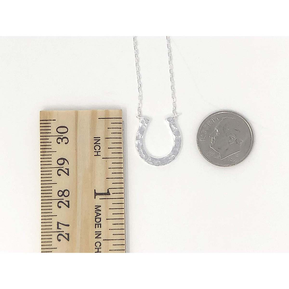 Dote Lucky Horseshoe Pendant Genuine .925 Sterling Silver Hammered Necklace 16-18 Adjustable Chain (Hammered)
