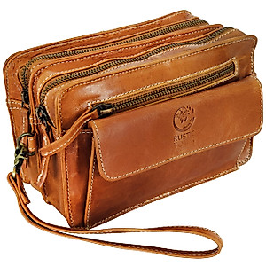Rustic Town Leather Wristlet Wallet Handbag for Men, Cognac