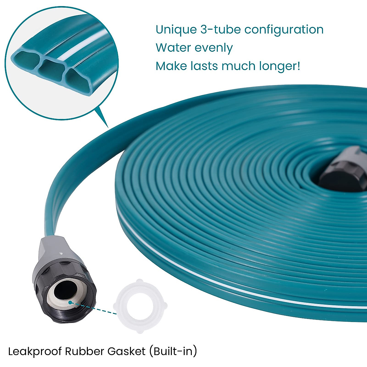 LINEX Sprinkler Soaker Hose 50 ft for Garden Lawn Watering Hose with Hose Stakes