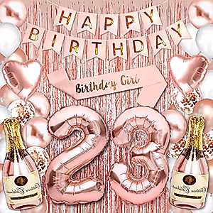 23rd Birthday Party Decorations Rose Gold Supplies Big Set for Women with Birthday Banner and "23" Digit Balloon for Her Including Latex and Confetti Balloons