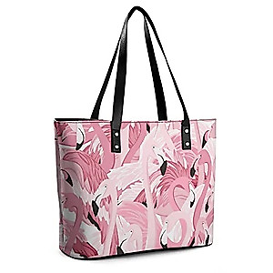 Womens Handbag Pink Flamingo Pattern Leather Tote Bag Top Handle Satchel Bags For Lady