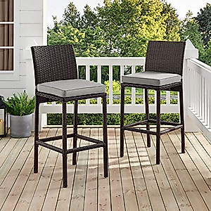 Crosley Furniture KO70143BR-GY Palm Harbor Deluxe Wicker Bar Stool with Cusion, Brown, Set of 2