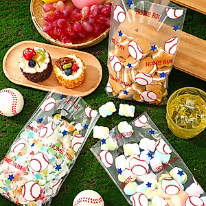 Cholemy 100 Pcs Baseball Gift Bags for Snacks Clear Baseball Goodie Bags with Handles Plastic Baseball Party Favors Sport Candy Treat Bags Baseball Birthday Party Supplies for Teams, 6.3 x 9.8 Inch