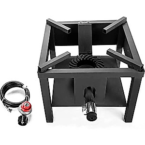 COOKAMP High Pressure 1-Burner Outdoor Propane Gas Cooker with 0-20 PSI Adjustable Regulator and Steel Braided Hose SA1710