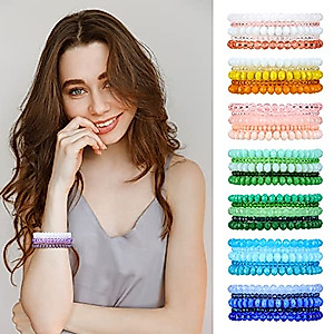 Junkin 60 Pcs Bohemian Multi Layer Crystal Beaded Stacking Statement Bracelets for Women Stretchy Strand Crystal Bead Bracelets Versatile Slip on Stackable Shiny Bead Bracelets Pack