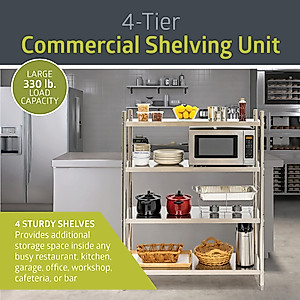 Pearington 4-Tier Commercial Grade Stainless Steel Storage Shelf for Kitchens, Stainless Steel Shelving Unit with 4 Height-Adjustable Shelves, 47" x 18.5" x 60", Silver