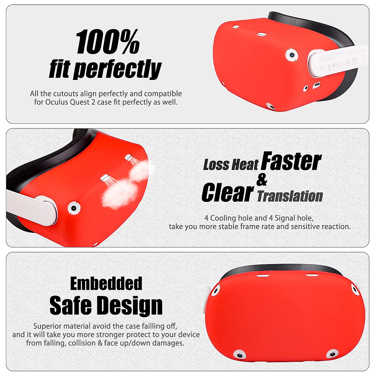 Silicone Cover, Touch Controller Grip Cover & Lens Protector Set for Oculus Quest 2, 3 in 1 VR Accessories, Upgrade Solide Protecion for Your Ouest 2, Soft Comfortable Sweatproof