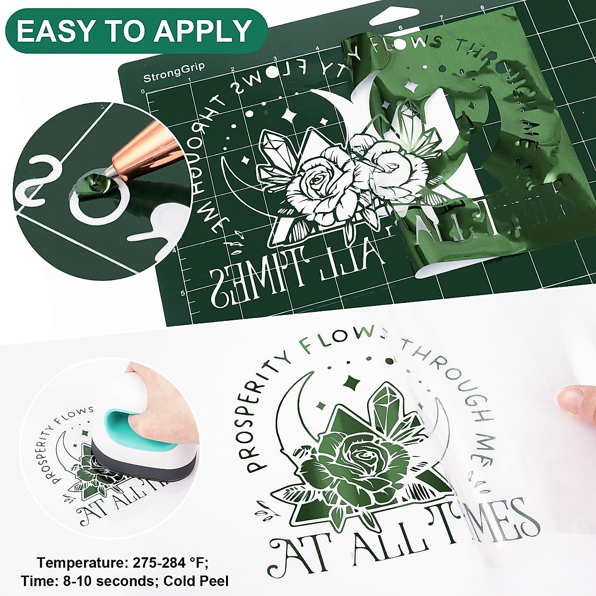 VINYL FROG Metallic Foil HTV Vinyl Roll 12"x5ft Dark Green Chrome Heat Transfer Vinyl Iron on Vinyl Easy to Cut & Weed DIY Heat Press Design for T-Shirts