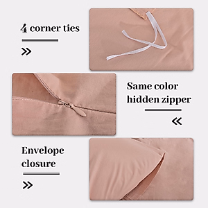 NEXHOME PRO Duvet Cover Set Queen Size Linen Feel Textured Organic Natural 100% Washed Cotton Duvet Cover 3 Pieces Bedding Set with Zipper Closure, Breathable, Soft, Pink (No Comforter)