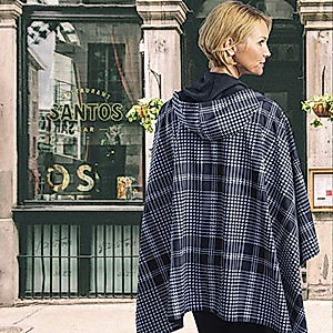 RainCaper Womens Rain Cape Poncho Coat Jacket with Hood Reversible Gorgeous Ultrasoft (Choose your Color) (Black & B&W Houndstooth Plaid)