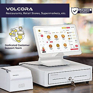 14" Electronic Cash Register Drawer for Point of Sale (POS) System with Round Corners - Fully Removable 2-Tier 4 Bill 5 Coin Cash Tray, 24V, RJ11/RJ12 Key-Lock, Media Slot, White