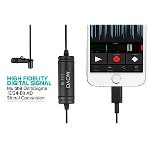 Movo LV1-DI High Fidelity Digital Lavalier Omnidirectional Clip on Microphone for iPhone with MFi Certified Lightning Connector Compatible with iPhone, iPad, iPod, iOS Smartphones and Tablets