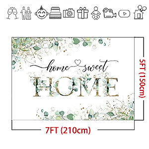 Mocsicka Housewarming Home Sweet Backdrop 7x5ft Greenery Eucalyptus Leaves Bridal Shower Party Decorations Banner New House Party Decor Photography Background