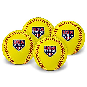 Franklin Sports Foam Practice Softballs - (4) USA Softball Official Size Foam Softballs for Kids - Squishy Foam Softball Balls - Great for Youth Training + Practice, Yellow