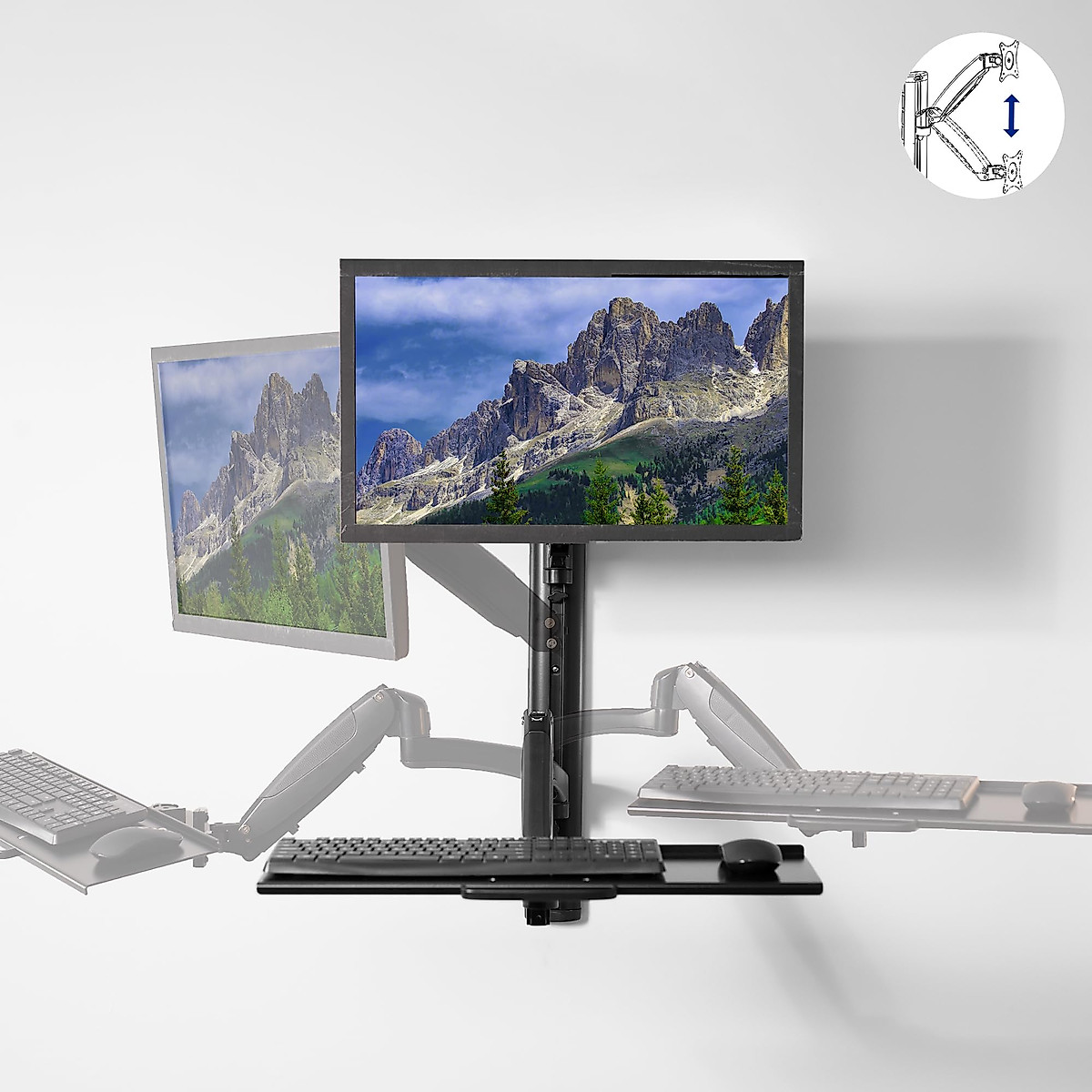 VIVO Black Sit-Stand Wall Mount Counterbalance Height Adjustable Monitor and Keyboard Workstation for Screens up to 27 inches STAND-SIT1K