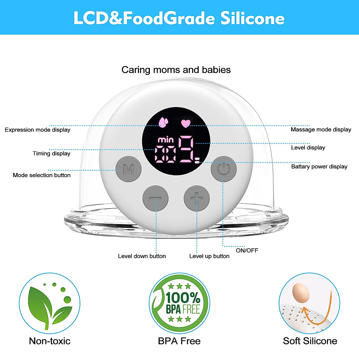 Electric Breast Pump, Wearable Breast Pump, Portable Hands Free Breastpump Pain Free with Massage Mode & LCD Screen, 2 Mode & 9 Levels, Gifts for Woman, 24mm Flange