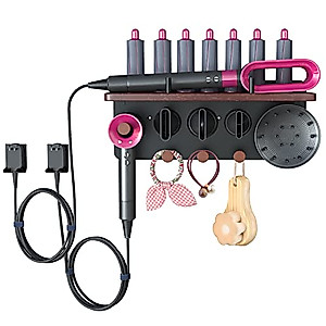 FLE Storage Holder Organizer for Dyson Airwrap Curling Iron Accessories Wall Mounted, Wood Metal Organizor for Airwrap Styler and Attachments Black