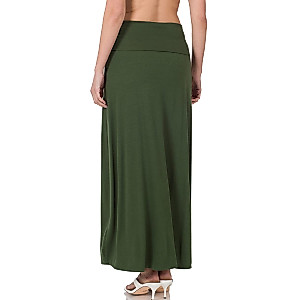 ShezPretty Women's Premium Fold Over High Waist Long Floor Length Maxi Skirt (XLarge, Army Green)