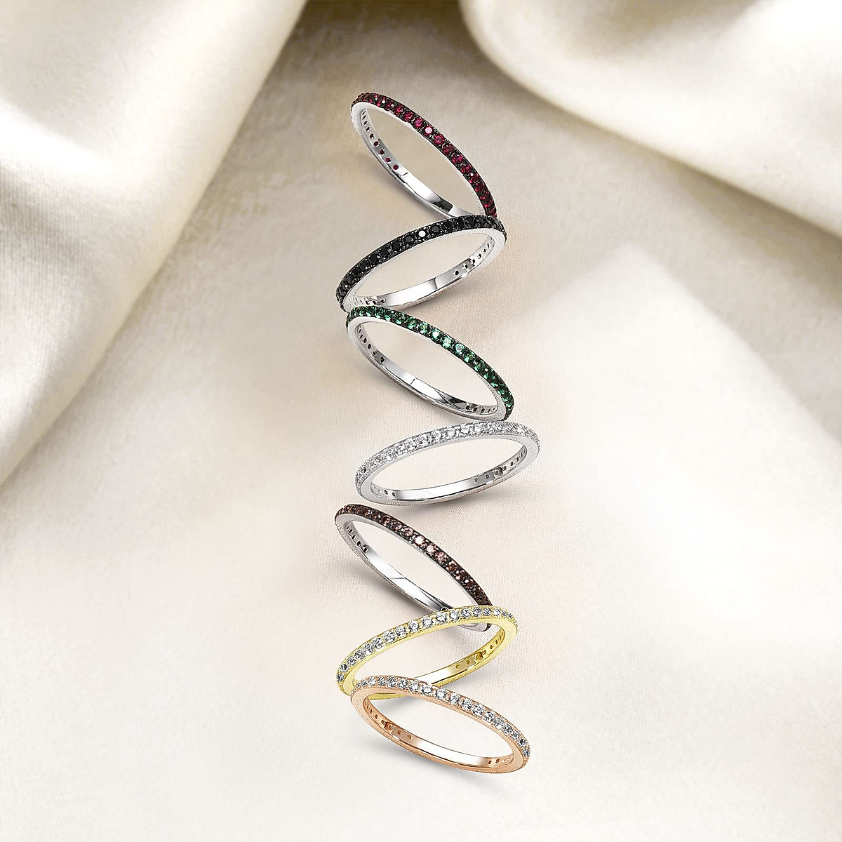 Santuzza 925 Sterling Silver 14K Gold Plated Solid Stackable Ring CZ Simulated Diamond for Women (8, Gold)