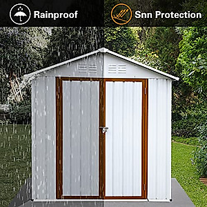 Morhome 6 x 4 FT Outdoor Storage Shed, Outside Sheds & Outdoor Storage,Metal Garden Tool Shed Galvanized Steel with Lockable Door for Backyard, Patio, Lawn, Brown