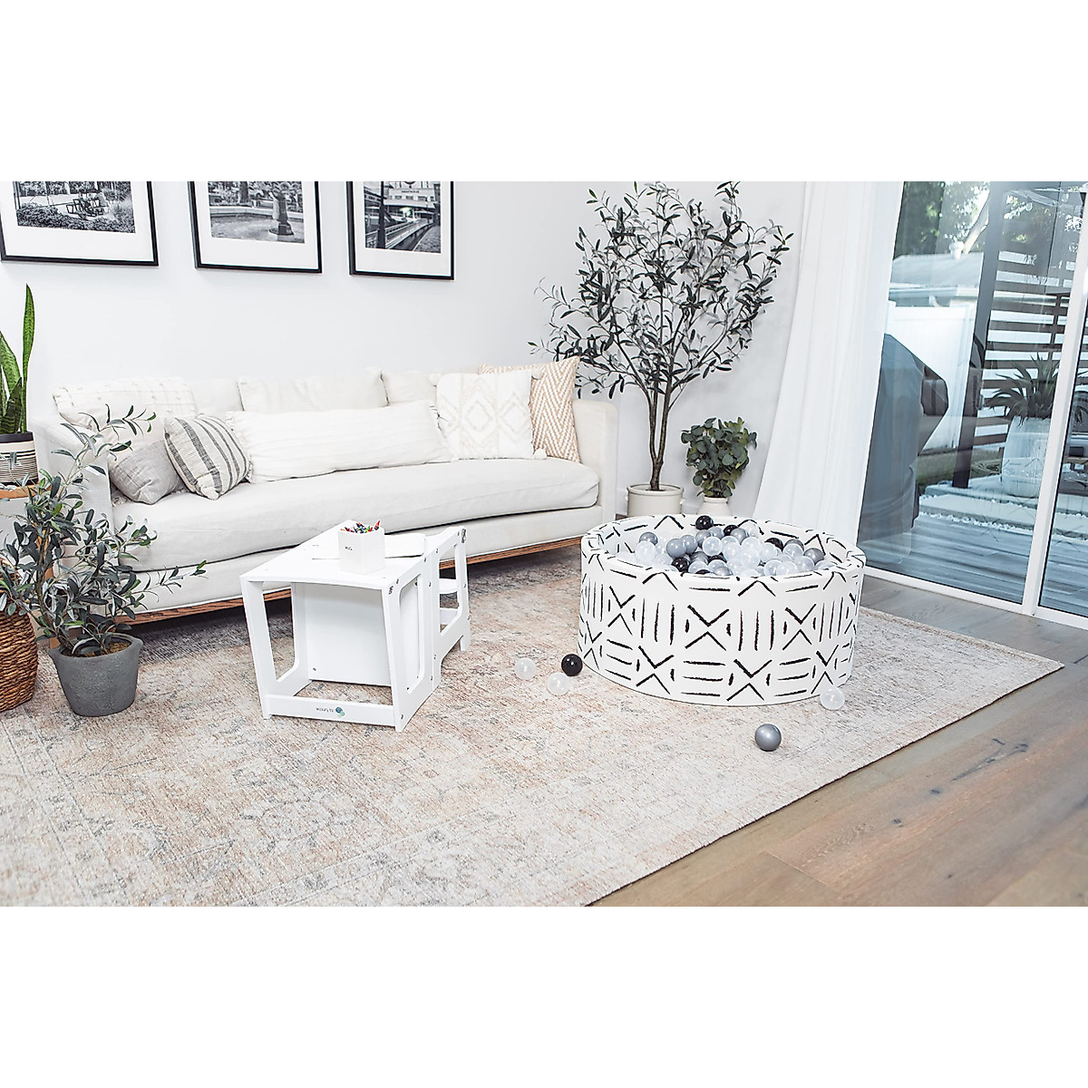 Little Big Playroom | Memory Foam Ball Pit for Toddlers | Indoor Kids Ball Pit | Soft Washable Cover | Perfect for Baby Play Room | Includes 200 Balls (Triangle on Ivory)