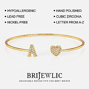 Gold Bangle Bracelets for Women, 14K Gold Plated Initial Bracelet Bangle Bracelets for Women Heart Initial Bracelets for Women Gold Cuff Bracelets for Women Teen Girls Gifts Bridesmaid Bracelets