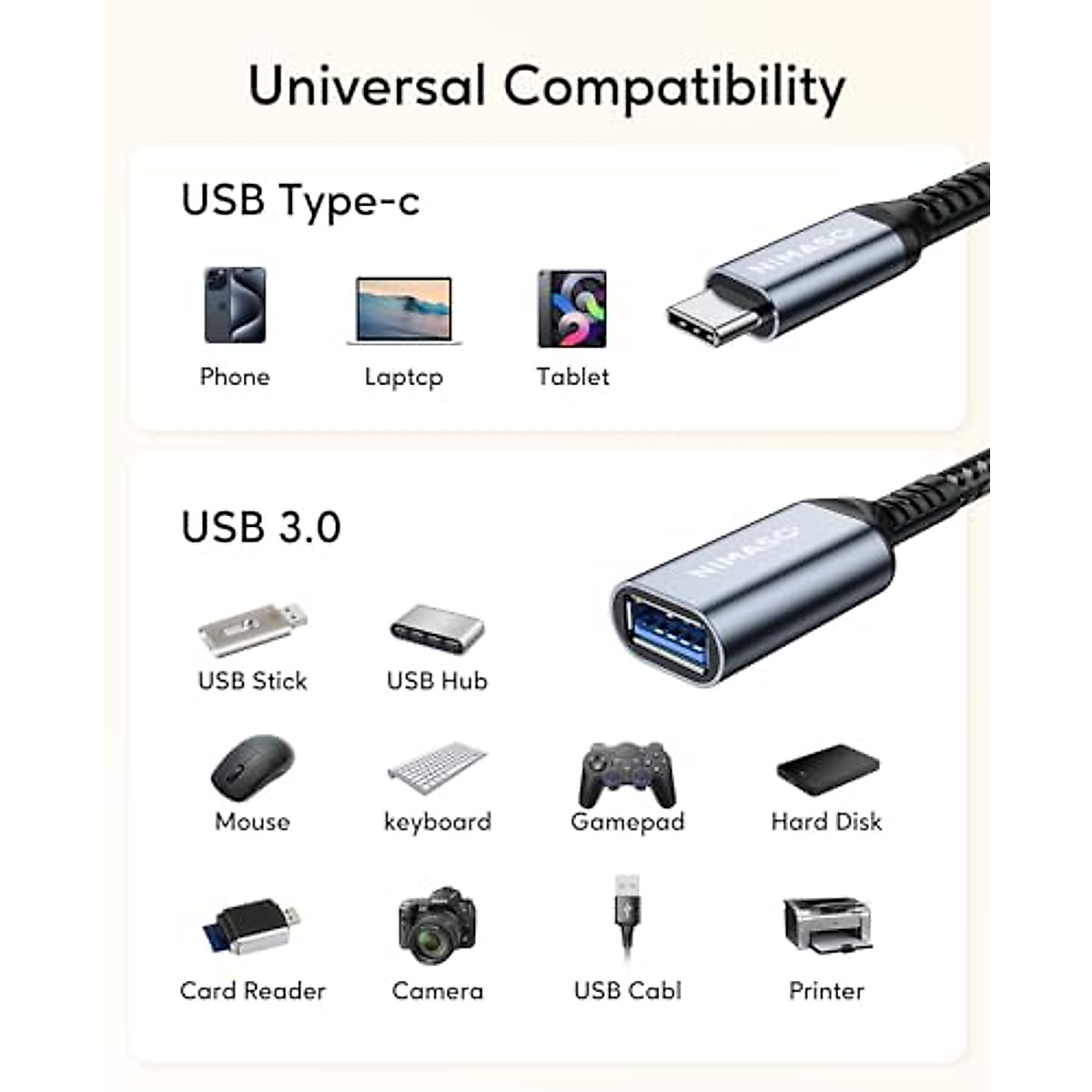 NIMASO USB C to USB 3.0 Adapter [2 pack], USB C to USB A Adapter, USB Type-C to USB,Thunderbolt 3 to USB Adapter OTG Cable for iPhone 15/15 Pro/15 Plus/15 Pro Max, Macbook Pro/Air, Galaxy S20 and more
