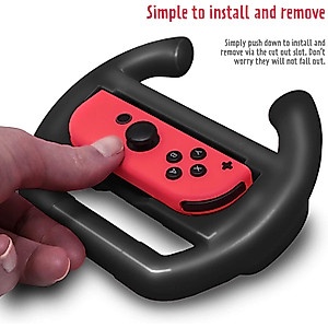 EIMGO 2 x Steering Wheels for Nintendo Switch Joy-Con Racing Game Controller Attachments Handle Grips Set (Flat-bottom, Black)